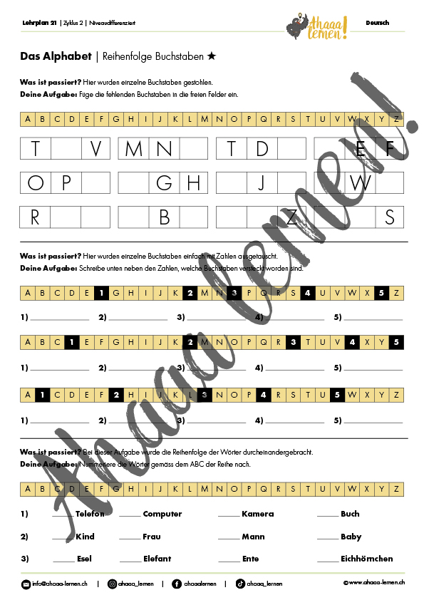 Reihenfolge Buchstaben - Ahaaa lernen!