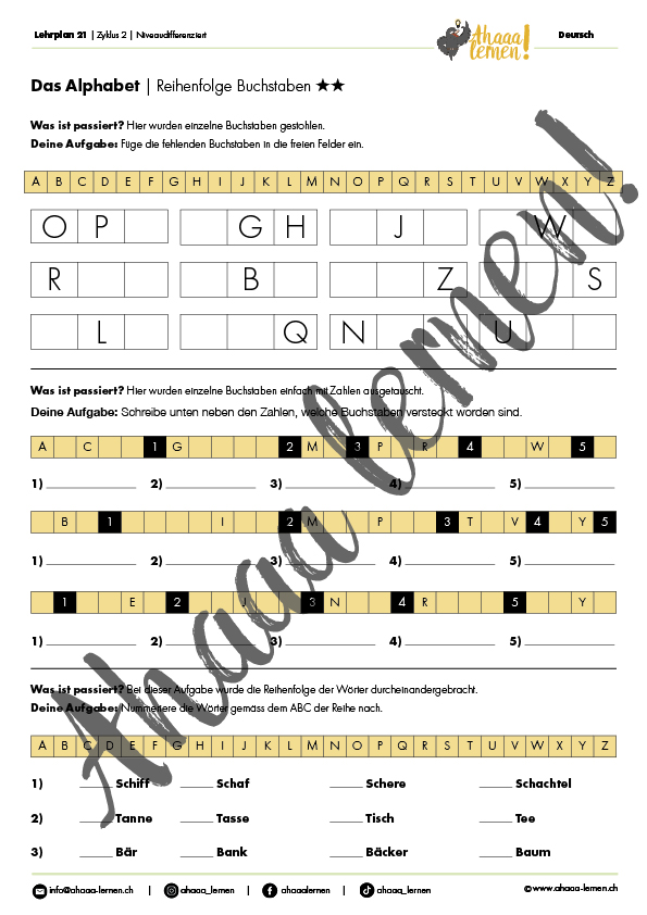 Reihenfolge Buchstaben - Ahaaa lernen!